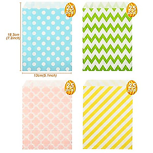 Kesoto 100 Pack Pastel Cookie Candy Buffet Bags, 5x7 Small Paper Bags for Easter Birthday Holiday Party Favor Supplies, Green Yellow Blue Pink