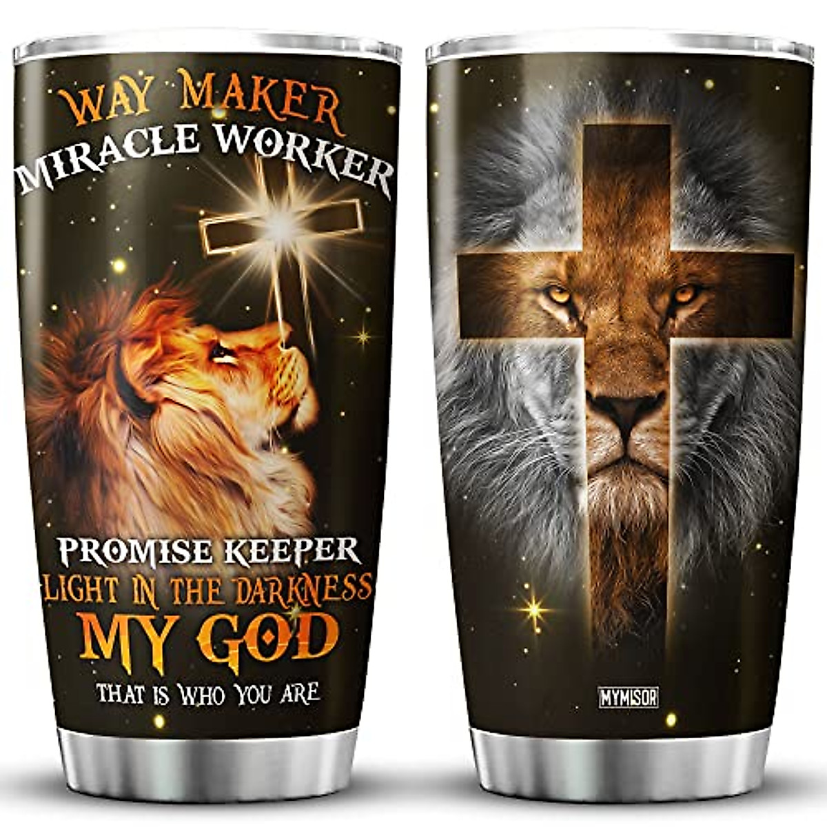 MYMISOR Lion Tumbler Cup For Men My God That Is Who You Are Christian Cross Stainless Steel Mug Wildlife Animal Christian Gift For Lion Lovers Uplifting Gifts Birthday Present