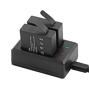 GeeKam 1350mAh Battery (3 Pack) with 2-Channel Charger for AKASO Brave 7 LE, Victure AC940/AC960, XTU S3, WOLFANG ‎GA400/GA420, Campark V40, Rollei 6s Plus/8s Plus/9s Plus