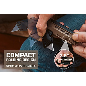 Spec Ops Tools Folding Utility Knife with Retractable Blade, Includes 3 Extra Blades in Handle Storage