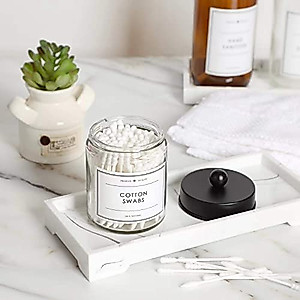 KUSVADO 2-Pack Bathroom Apothecary Storage Jars, Vanity Countertop Canister, Glass Jars Q-tip Holder, Cotton Swab Container, Bathroom Storage Container with 8 Pcs Waterproof Labels (9 Oz, Clear)