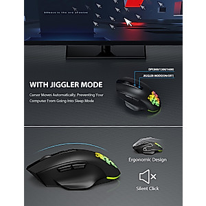 Wireless Keyboard and Mouse with 9 Colored Backlit, Wrist Rest, Jiggler Mouse, Rechargeable Silent Ergonomic Light Up Keyboard Mouse Combo with Phone Holder for Windows, Mac, PC, Laptop