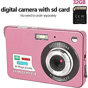 Digital Camera,2.4 Inch FHD Pocket Cameras Rechargeable 24MP Camera for Backpacking, 8X Digital Zoom Compact Cameras for Photography, sd Card 32GB