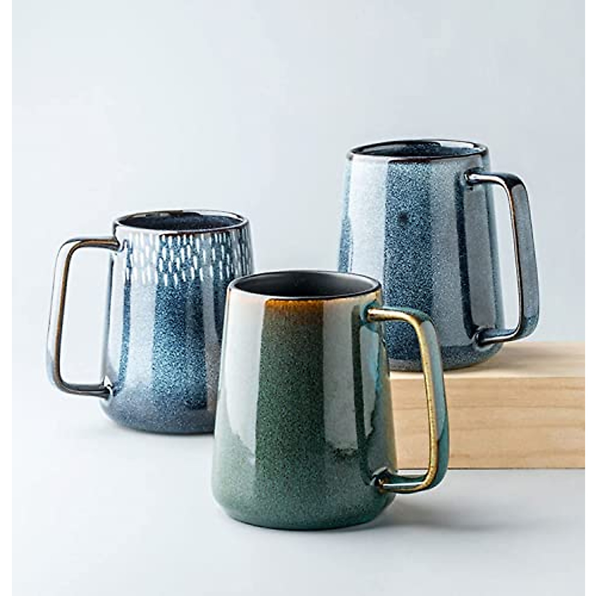 Large Ceramics Coffee Mugs,24 OZ,Large Handle Design,Extra Large Tea and Coffee Cup for Office and Home，Microwave And Dishwasher Safe(Color:24 oz blue)