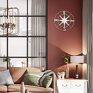 YIYA 11.8" Distressed Metal Compass Decoration Metal Decorative Compass for Nautical Decoration Bedroom Living Room Garden Office Wall Hanging Beach Theme Home Decoration (White)