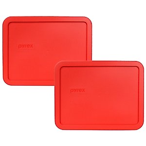 Pyrex 7211-PC Red 6-Cup Rectangular Plastic Lid Covers, Made in USA - 2 Pack