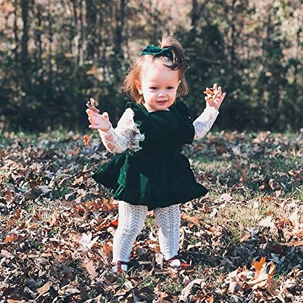 Karuedoo Baby Girls Velvet Suspender Skirt Infant Toddler Ruffled Casual Strap Sundress Summer Outfit Clothes (12-24M, Green 2(Velvet))