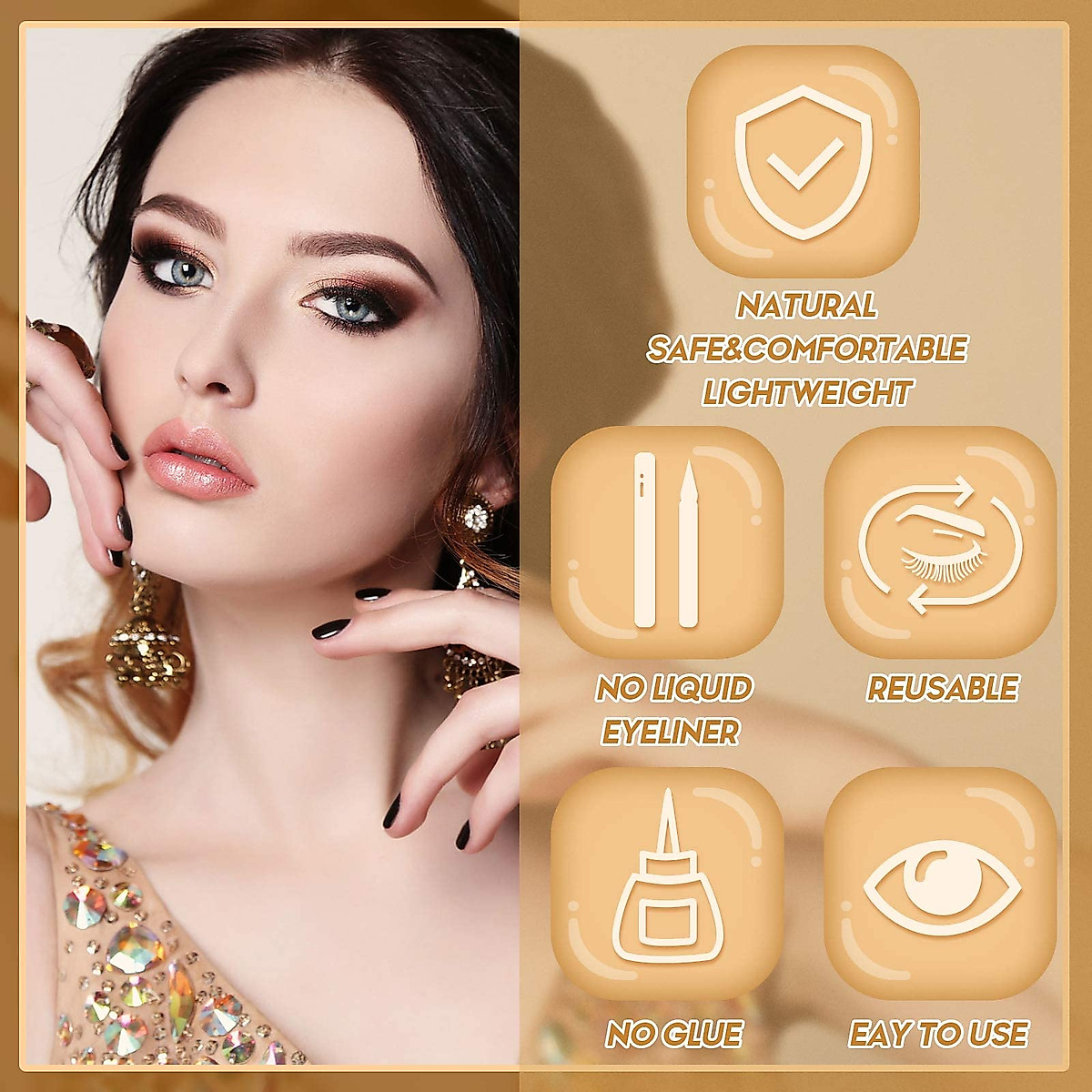 10 Pairs Reusable Self Adhesive Eyelashes No Glue or Eyeliner Needed False Lashes, Stick on Natural Eyelashes Waterproof Wispy Fluffy Self Sticking Fake Eyelashes with Tweezers for Women Gift