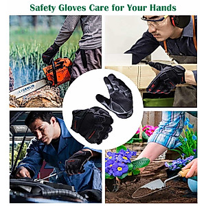 AIGEVTURE Heavy Duty Synthetic Leather Impact Work Gloves Men, Mechanic Gloves, Sensitive Touch Screen Flexible Grip Gloves for Work