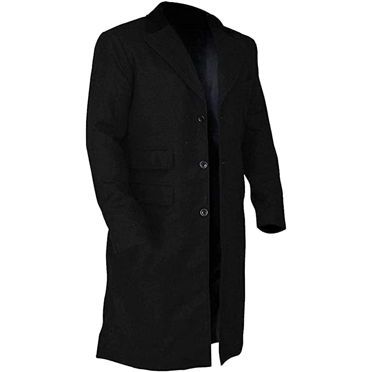 Men's New Black Black Woolen Long Trench Winter Coat Jacket (US, Alpha, XX-Large, Regular, Regular, Black)