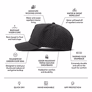 melin Odyssey Stacked Hydro, Heather Charcoal, Men's Performance Snapback Hats, Water-Resistant Fitted Baseball Caps for Men & Women, Golf, Running, or Workout Hat, XL