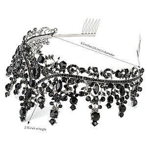 CURASA Black Crown Crystal Crown with Comb Baroque Tiaras and Crown for Women Queen Crown for Halloween Coustume Birthday Party Hair Accessories for Women