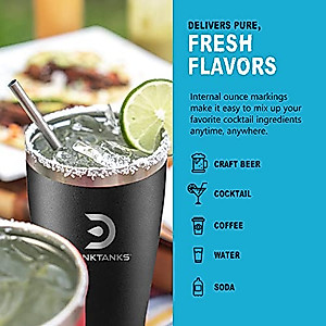 DrinkTanks - Insulated Craft Cup, Stainless Steel Cup, 16 oz Tumbler with Lid, Stainless Steel Tumbler for Water, Coffee, Beer, Cocktails, Wine, & Kombucha (Obsidian)