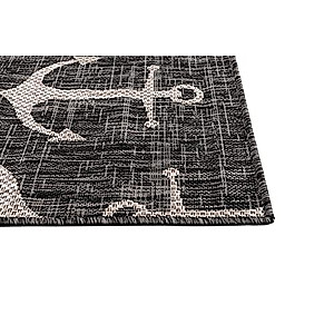 Unique Loom Outdoor Coastal Collection Area Rug - Ahoy (4' 1" x 6' 1" Rectangle, Charcoal/ Ivory)