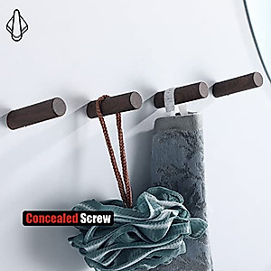 JQK Wall Hooks Black Walnut, 304 Stainless Steel Coat Hooks Wall Mounted for Robe Hat Clothes Hanger Towels 4 Pack, RH120-HT-P4