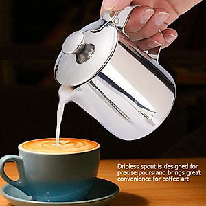 Stainless Steel Milk Frothing Pitcher, Baristas Tools Cup with Lid Espresso Coffee Milk Frothing Jug Latte Art(350ml)