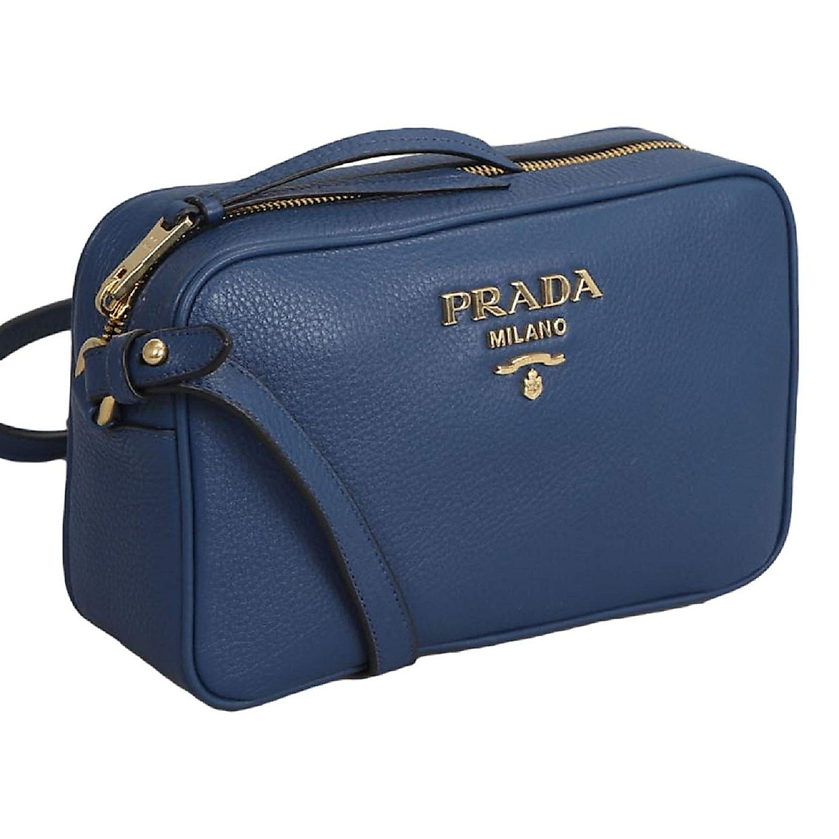 Prada Royal Blue Vitello Phenix Leather Shoulder Camera Bag 1BH103