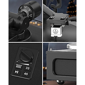 Record Player High Fidelity Turntable for Vinyl Records Built-in 4 Stereo Speakers All-in-One Vinyl Player Belt Drive Turn table with MM Cartridge ATN-3600L Stylus 33 45 Speed Bluetooth Classic Black