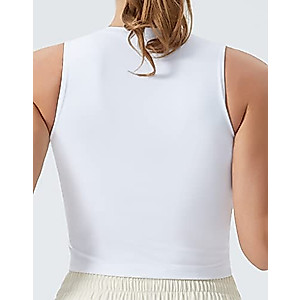 THE GYM PEOPLE Women's Medium Support Sports Bra Removable Padded Sleeveless Workout Crop Tops White