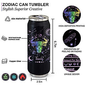 Taurus Gifts for Women,Taurus Gifts Tumbler,Taurus Zodiac Cup,Witchy Gothic Gifts Astrology Constellation Stainless Steel Insulated 17 OZ Can Tumbler with straw lid Coffee Mug