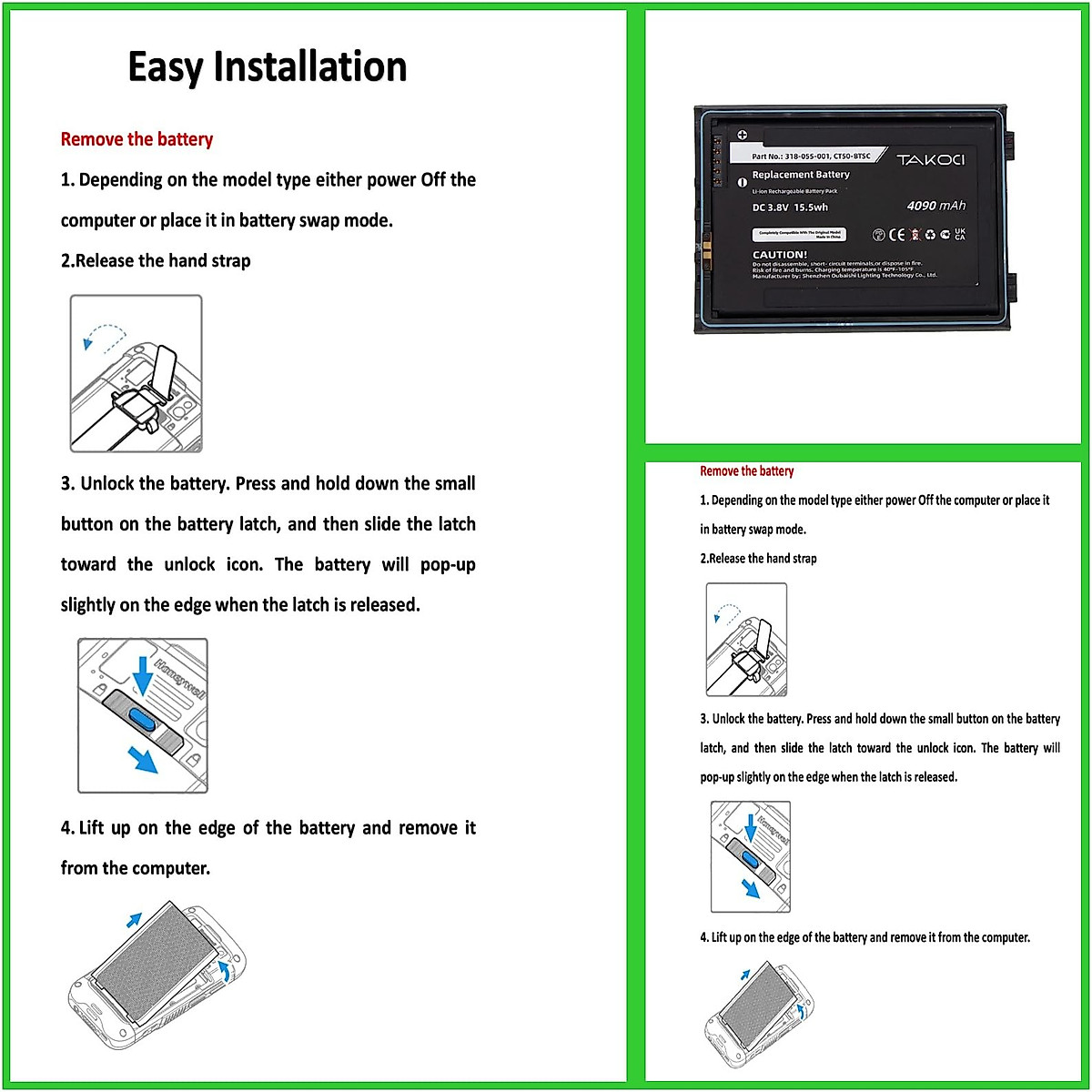Youejoeq Replacement for Honeywell CT45 CT45XP CT40XP configurations with Metal Battery Latch Button,Fits Part NO.CT50-BTSC 318-055-067 318-055-H67 318-055-D67 Barcode Scanner
