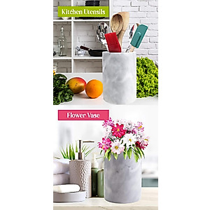 Marble Utensil Holder for Kitchen Counter Decor, Flatware & Utensil Storage Organizer - Kitchen Utensil Organizer for Countertops, Pantry, Bathroom, Office & Center Table