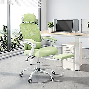 Ergonomic Office Chair, Reclining High Back Mesh Chair, Computer Desk Chair, Swivel Rolling Home Task Chair with Lumbar Support Pillow, Adjustable Headrest, Retractable Footrest and Padded Armrests