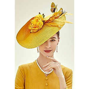 BABEYOND Tea Party Fascinator Hat for Women Kentucky Headwear Derby Pillbox Wide Brim Church Hat for Cocktail Wedding