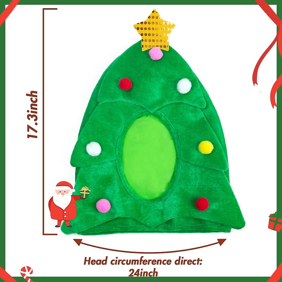 DomeStar Christmas Tree Hat with 7PCS Ornaments, Funny Christmas Hat, Novelty Santa Hat Crazy Hats Christmas Party Hat Dress Up Celebrations