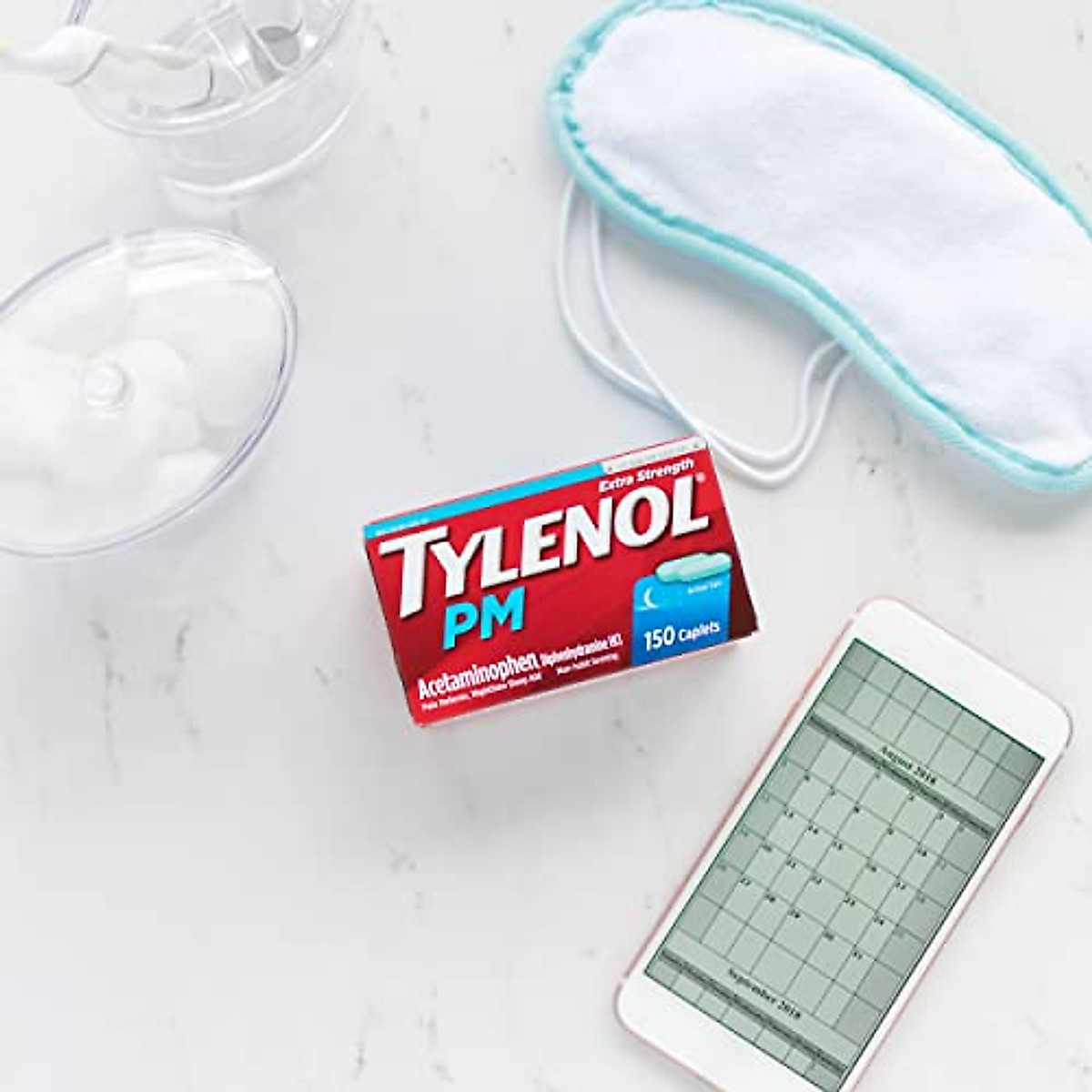 Tylenol PM Extra Strength Nighttime Pain Reliever & Sleep Aid Caplets, 500 mg Acetaminophen & 25 mg Diphenhydramine HCl, Relief for Nighttime Aches & Pains, Non-Habit Forming, 150 ct