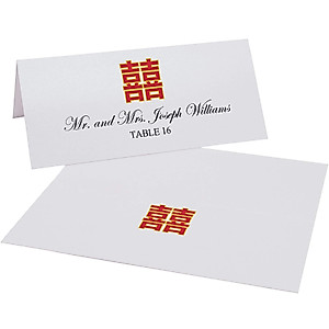 Chinese Double Happiness Place Cards, Set of 25, Pre-cut and Scored - Wedding, Party, Dinner, and Special Events - Made in the USA