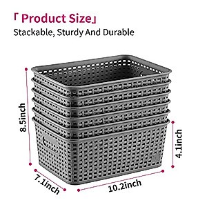 AREYZIN Sef of 12- Plastic Strage Baskets for Organizing 6 Pack + Lidded Storage Baskets Plastic Bins Organizer Containers 6 Pack