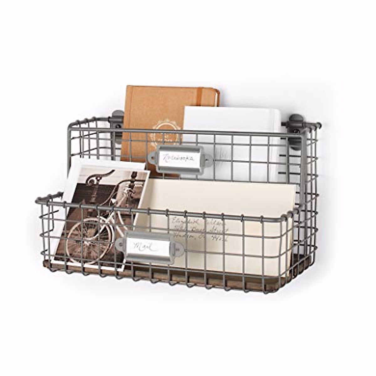 Spectrum Diversified Vintage Wall Mount Office Letter Holder Desk Organizer Basket for Envelopes, Bills, Magazines, Catalogs, Files, Notebooks & More, Pack of 1, Industrial Gray