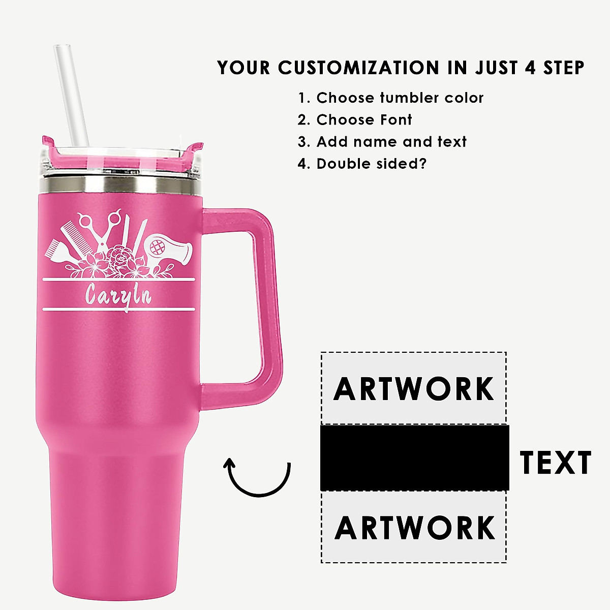 LifGif Babershop Personalized Tumbler 40 oz Laser Engraved, Insulated Cup with Handle, Lid and Straw, Custom Tumbler Hair Stylist Graduation Gift for Men Women Friend Stainless Steel Coffee Cup