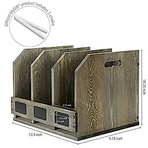 MyGift Vintage Gray Solid Wood Office Desktop Document Organizer, Desk File Folder and Binder Rack with 3-Compartments and Chalkboard Labels