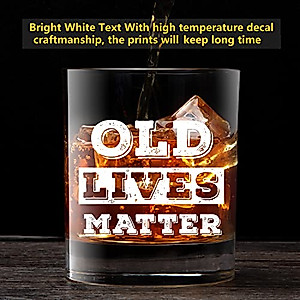 LIGHTEN LIFE Old Lives Matter Whiskey Glass 12 oz,Rock Glass in Valued Wooden Box,Funny Birthday or Retirement Gift for Grandpa,Dad ,Old Man,Old Fashioned Whiskey Glass