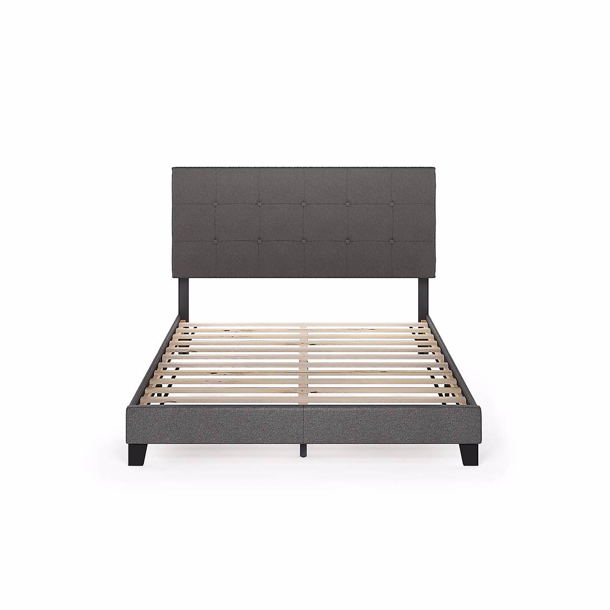 Furinno Laval Button Tufted Upholstered Platform Bed Frame, Queen, Stone