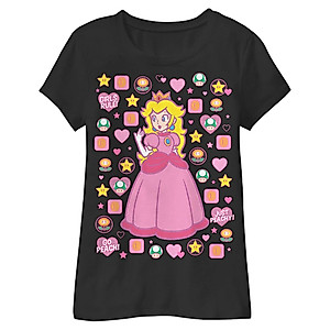 Nintendo Girl's Peachtone T-Shirt, Black, Large