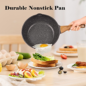 Minluful 11 Inch Nonstick Deep Frying Pan with Lid, Ceramic-Coated Skillet Wok Saute Pan with Wooden Handle