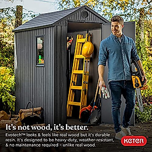 Keter Darwin 4 x 6 Foot Spacious Heavy Duty Storage Shed for Organizing Garden Accessories and Outdoor Tools with Lockable Door and High Ceiling, Gray