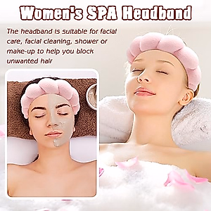 Zkptops Spa Headband for Washing Face Wristband Set Sponge Makeup Skincare Headband Wrist Towels Bubble Soft Get Ready Hairband for Women Girls Puffy Headwear Non Slip Thick Thin Hair Accessory(Pink)