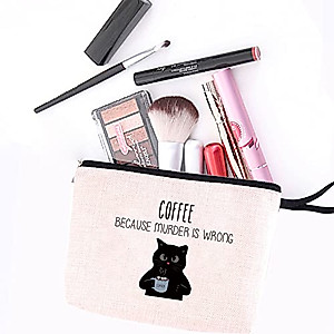 Coffee Lovers Gifts for Her, Funny Coffeemaker Coffee Lover Gift Idea Barista Makeup Bag, Mother’s Day Christmas Birthdays Graduation Gifts for Coffee Women, Black Cat Gift Because M is Wrong