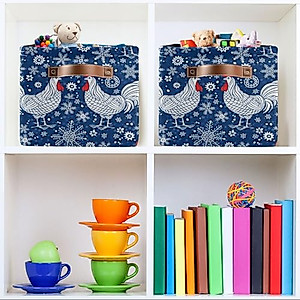 Roosters Farmhouse Snowflakes Storage Basket Bins Collapsible Toy Storage Bins with Handles Laundry Baskets for Playroom Living Bed Room Office Clothes Nursery,1 pcs