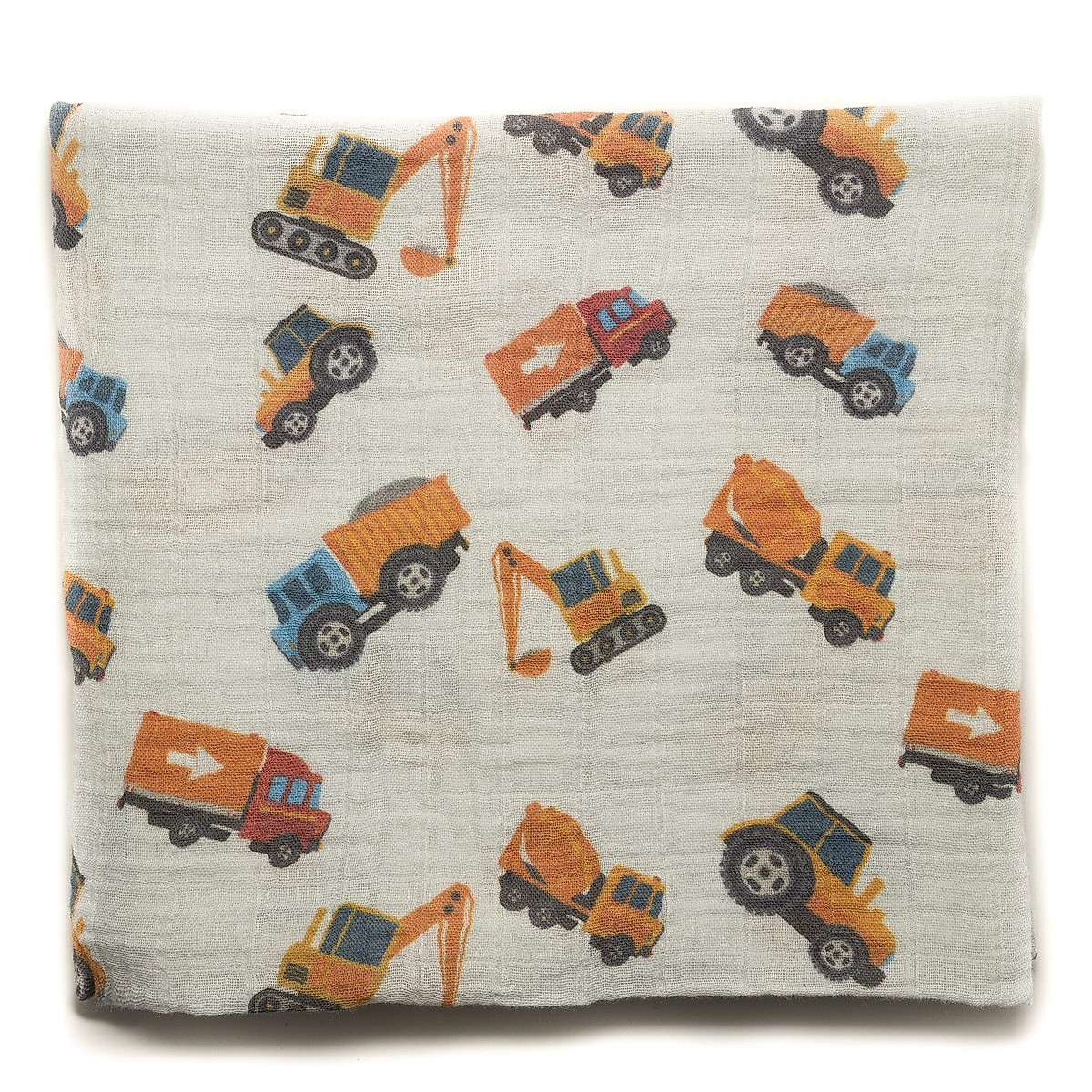 Ella Bonna Muslin Swaddle Blankets Construction Trucks Printed, Muslin Blanket, 100% Organic Cotton, Premium, Large, Lightweight/Oversized (47" x 47")