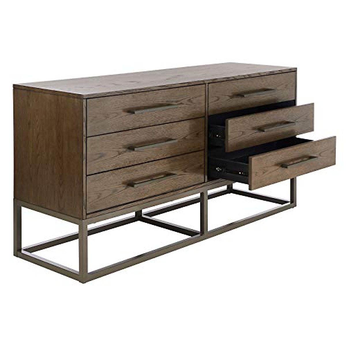 Safavieh Couture Collection Estelle Dark Walnut 6-Drawer Dresser, Ash Brown/Gunmetal