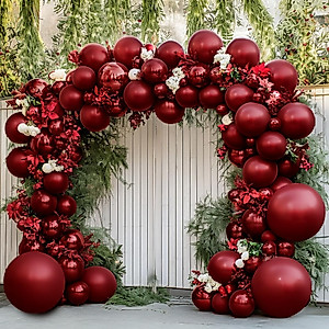 Burgundy Gold Balloons Garland Double Stuffed Wine Red Sand White Balloons Metallic Gold Latex Balloons Arch Kit for Bridal Wedding Christmas Baby Shower Birthday Party Decoration