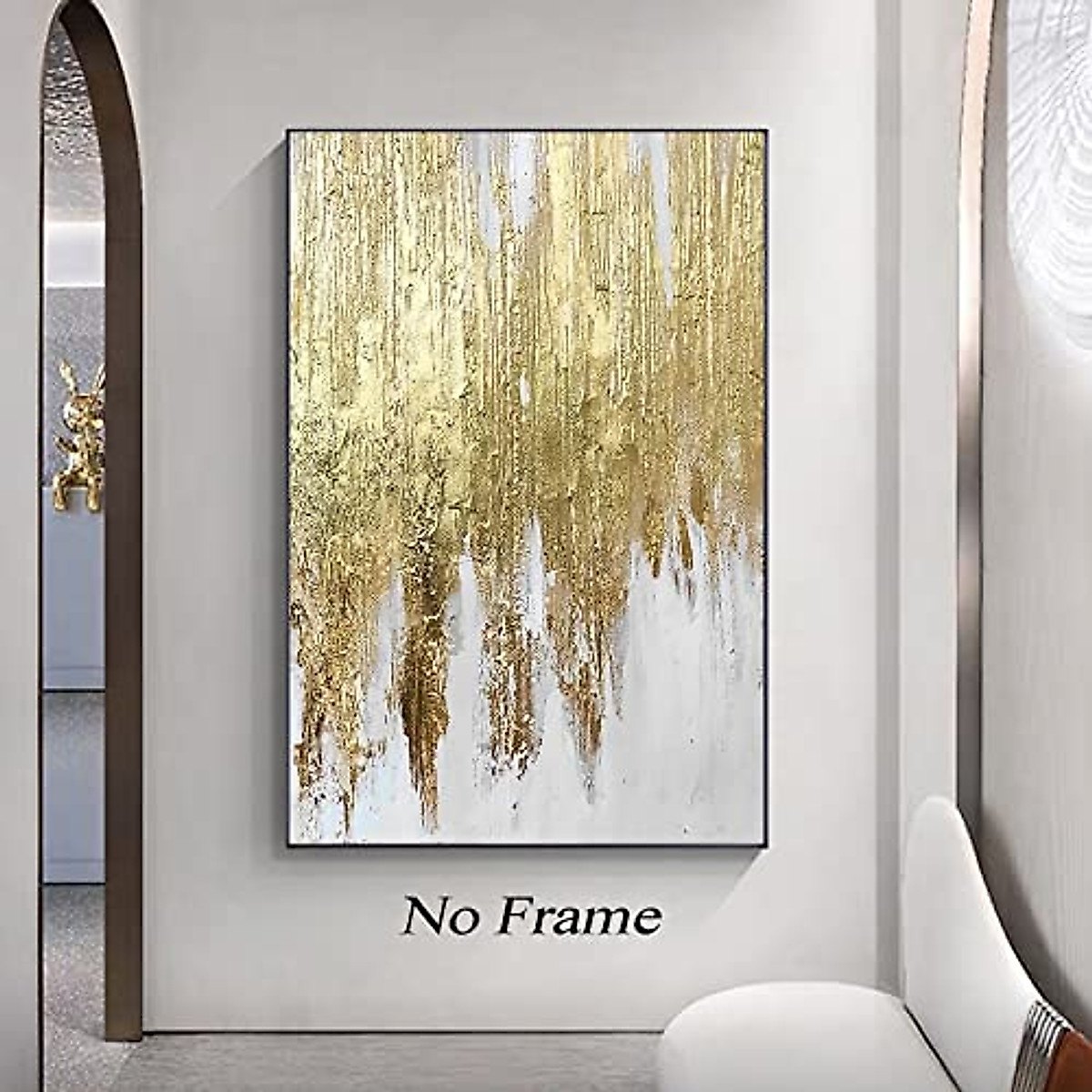 Gold Abstract Canvas Wall Art Gold Foil Modern Textured Artwork Gold Textured Print Abstract Textured Painting Glitter Abstract Wall Art Gold and White Modern Painting Living Room 16x24inch No Frame