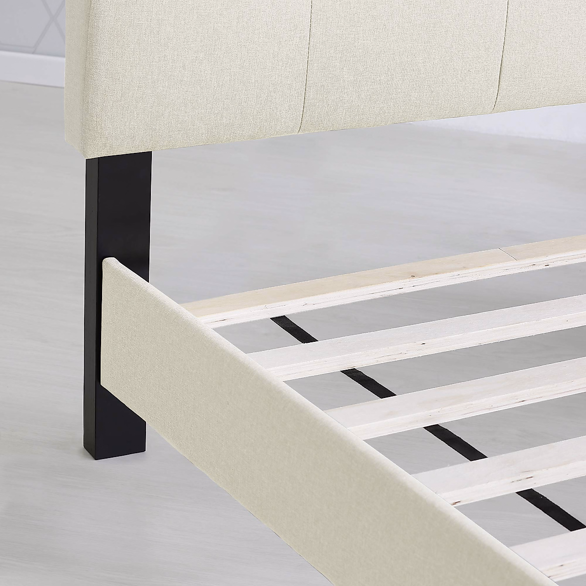 Furinno Laval Button Tufted Upholstered Platform Bed Frame, Full, Linen