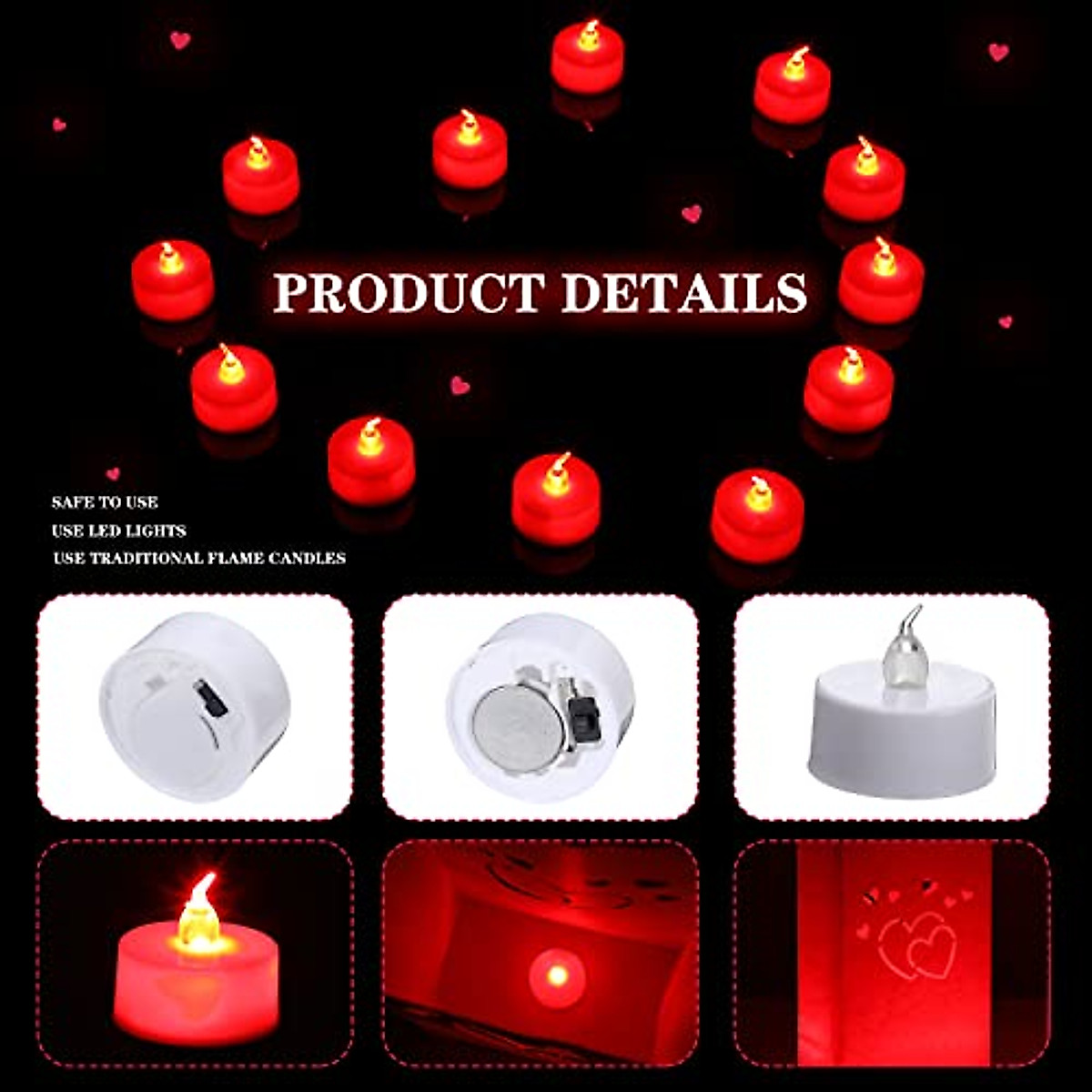 12 Pieces Luminary Paper Bags with 12 Pcs LED Flameless Candle Red Hearth Luminaries Paper Bags Flame Resistant Candle Bag for Valentine's Day Wedding Outdoor Party Home Decoration