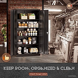 Atripark Metal Storage Cabinet with Lock, Lockable Garage Tool Doors and Shelves, Tall Steel for Garage, Heavy-Duty Black File Home Office, Gym, School 72*36*18 INCH